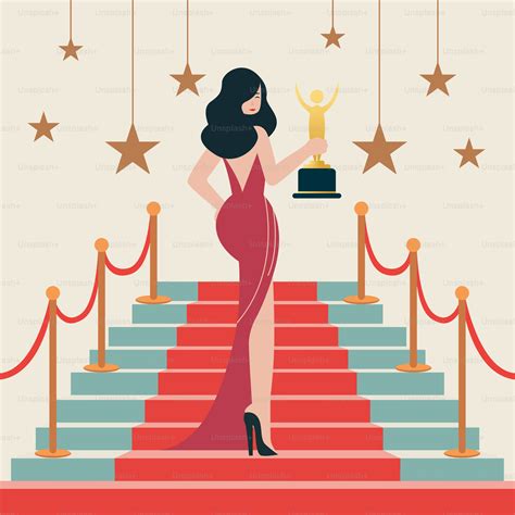 드레스를 입고 레드 카펫에서 트로피를 들고 있는 여성 벡터 Unsplash의 우아한 패션 이미지