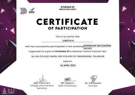 Vineeth Haridas On Linkedin Controlvalves Workshopcertificate Nssce