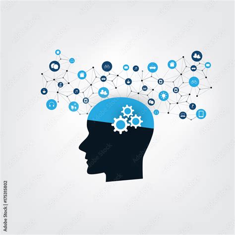 machine learning artificial intelligence and networks design concept with icons and human head