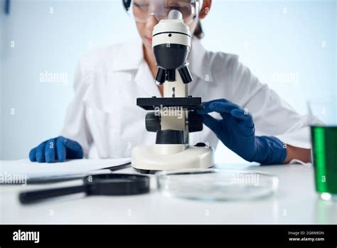 Female Doctor Biology Technology Research Microscope Stock Photo Alamy