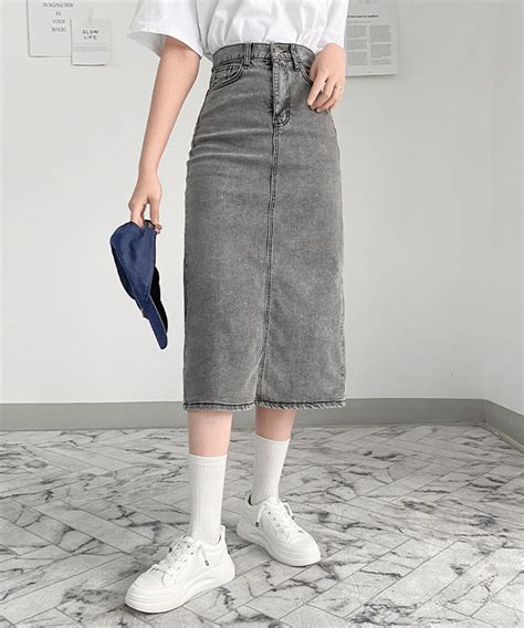 [내일도착]모노톤 데님롱스커트 트임롱스커트 흑청 데일리 청치마