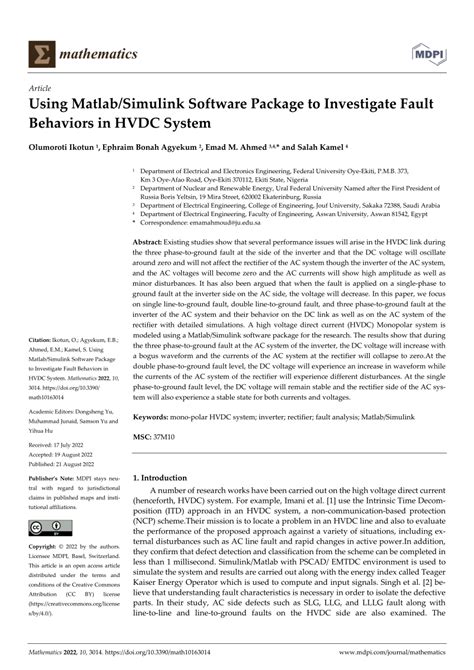 Pdf Using Matlabsimulink Software Package To Investigate Fault Behaviors In Hvdc System