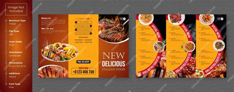 음식 삼중 브로셔 메뉴 템플릿입니다 그라디언트 색상의 레스토랑용 패스트 푸드 메뉴 브로셔 프리미엄 벡터