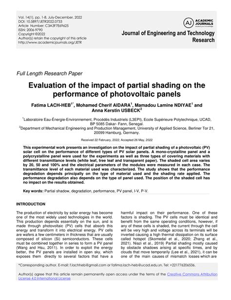 Pdf Journal Of Engineering And Technology Research Evaluation Of The Impact Of Partial Shading