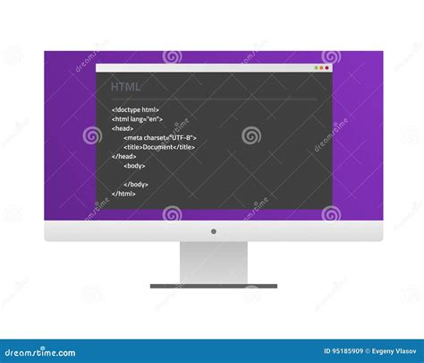 Screen Monitor With A Window And Html Code Flat Material Design Stock
