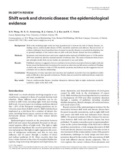 Pdf Shift Work And Chronic Disease The Epidemiological Evidence