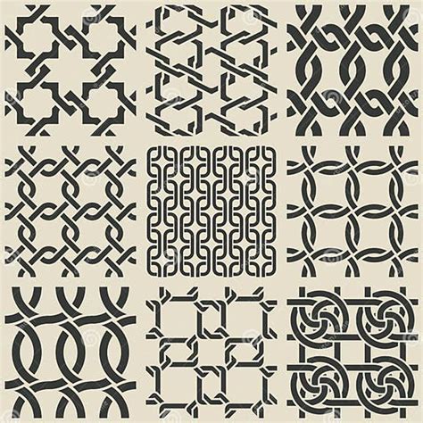 Set Of Monochrome Geometric Seamless Patterns Stock Vector Illustration Of Repeat Ornate