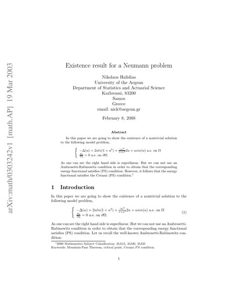 Pdf Existence Result For A Neumann Problem