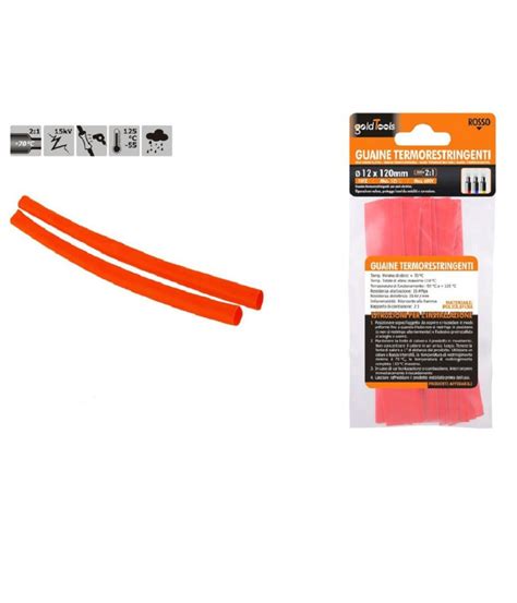 10 Guaine Termorestringenti Termoretrattili Rosse 12x120mm Cavi 57086