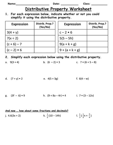 Printable Distributive Property Worksheet Homework Free Download And Print For You