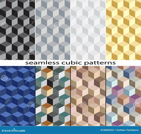 Set Of Seamless Cubic Patterns Stock Vector Illustration Of Cube Retro 86083025