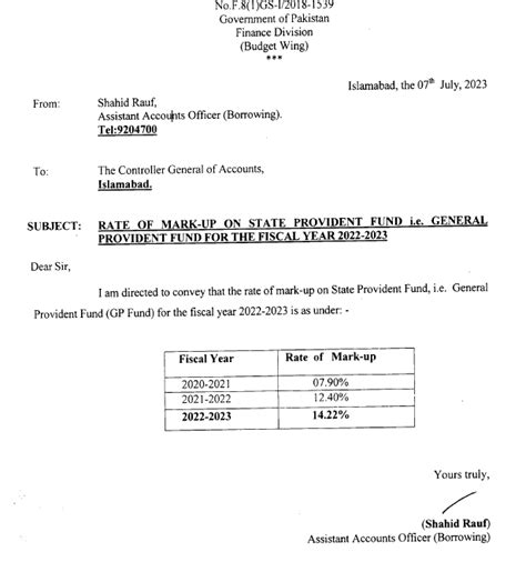 Mark Up Rates Of General Provident Fund GP Fund 2023 Galaxy World