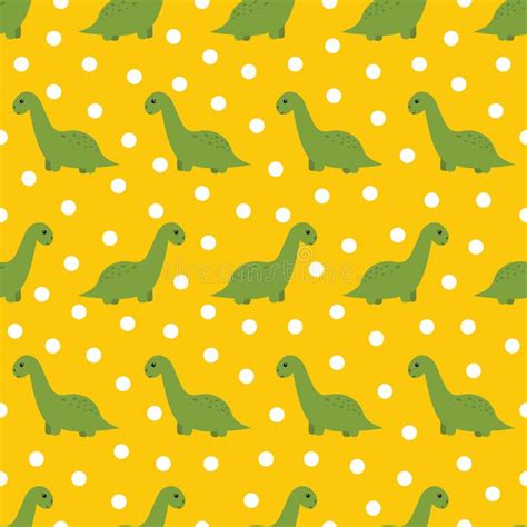 Seamless Pattern With Cute Kawaii Dinosaur Vector Illustration Stock