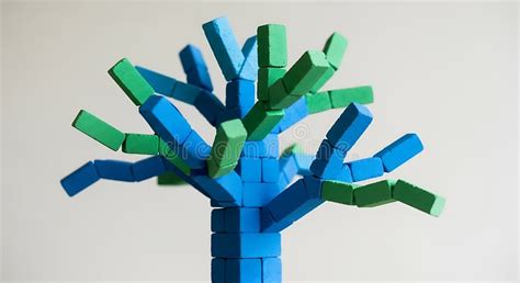 A Tree Like Structure Is Constructed From Interlocking Wooden Blocks