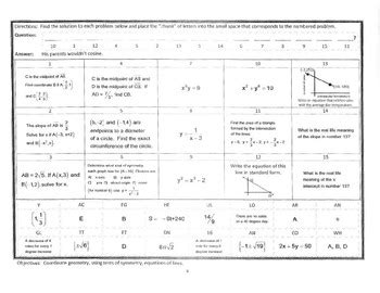 PreCalc NoCalc Mathacrostics Coordinate Geometry Using Tests Of Symmetry