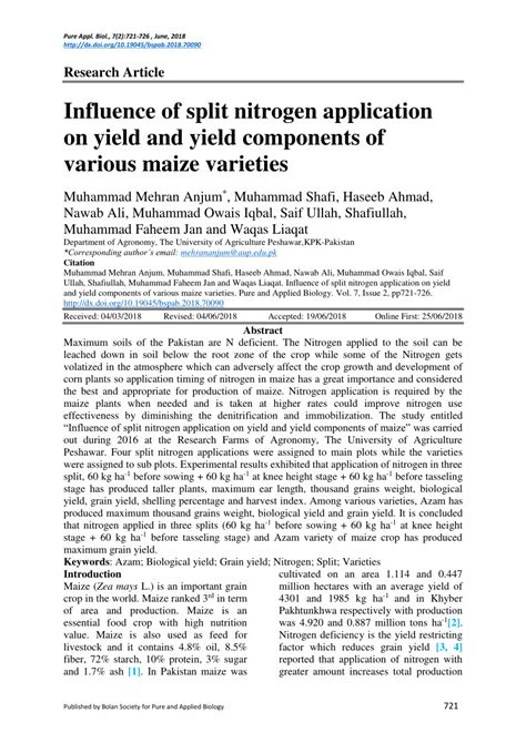 Pdf Influence Of Split Nitrogen Application On Yield And Yield Components Of Various Maize