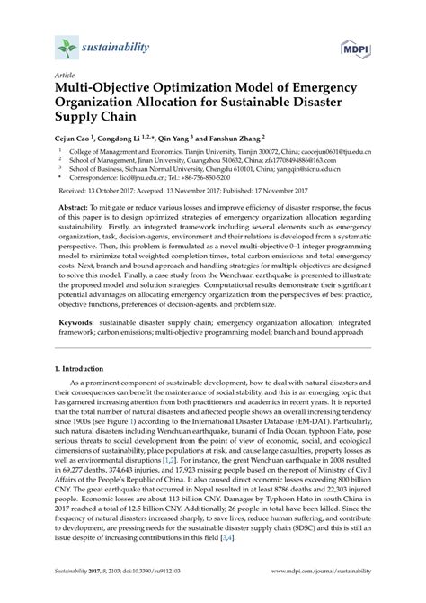 Pdf Multi Objective Optimization Model Of Emergency Organization Allocation For Sustainable