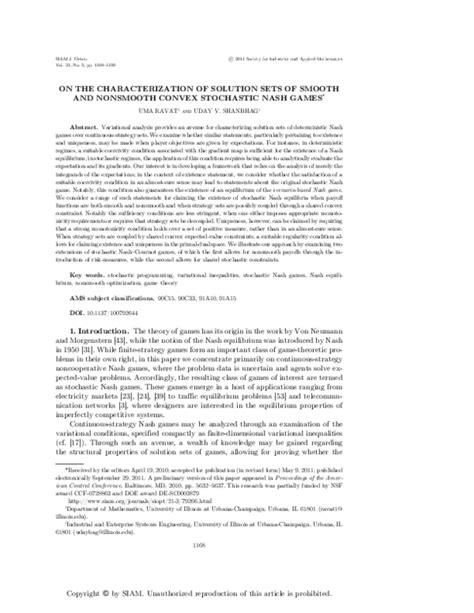 Pdf On The Characterization Of Solution Sets Of Smooth And Nonsmooth Convex Stochastic Nash Games
