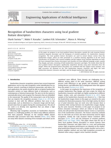 Pdf Recognition Of Handwritten Characters Using Local Gradient Feature Descriptors