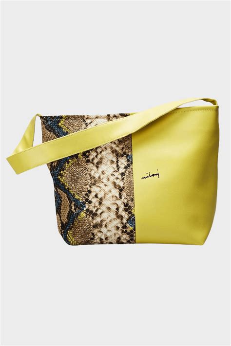 Elisa Yellow And Python Print Vegan Leather Tote Bag Italian Bags