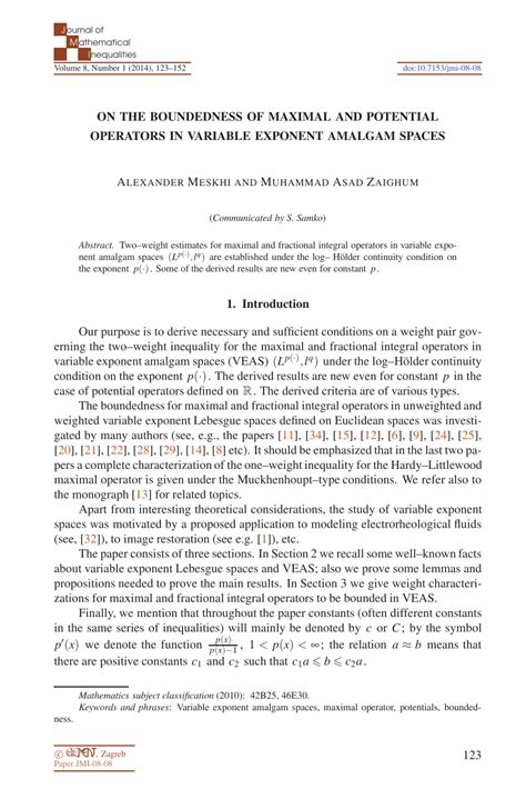 Pdf On The Boundedness Of Maximal And Potential Operators In Variable Exponent Amalgam Spaces