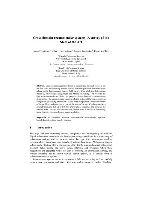 Pdf Cross Domain Recommender Systems A Survey Of The State Of The Art
