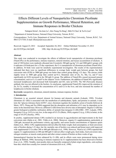Pdf Effects Different Levels Of Nanoparticles Chromium Picolinate Supplementation On Growth