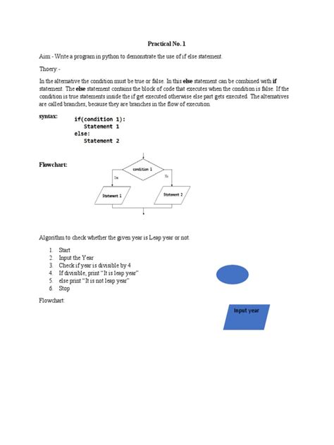 Practical No 1 Python If Else Statement And Leap Year Program Pdf