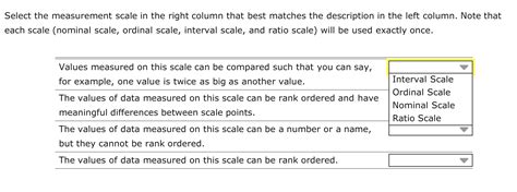 solved select the measurement scale in the right column that