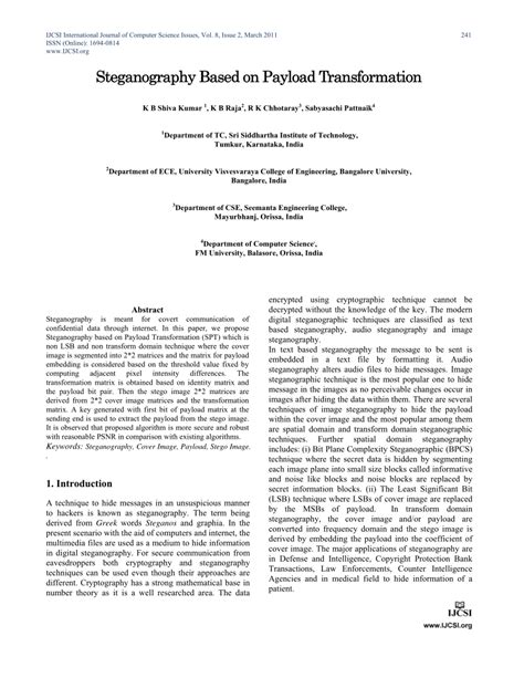 Pdf Steganography Based On Payload Transformation