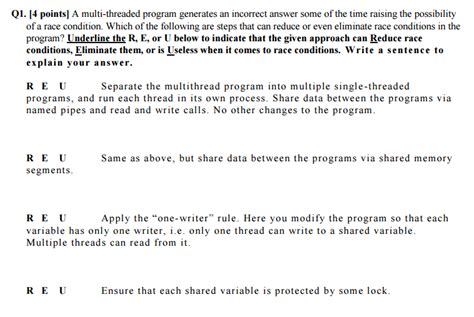 Solved A Multi Threaded Program Generates An Incorrect