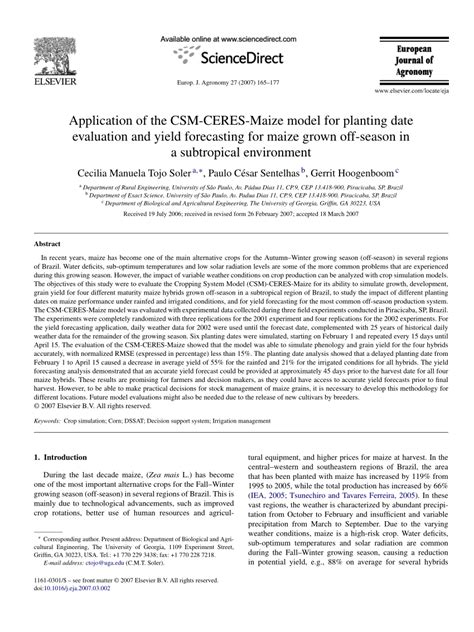 Pdf Application Of The Csm Ceres Maize Model For Planting Date Evaluation And Yield