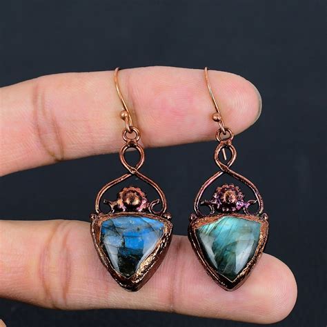 Labradorite Earrings Electroformed Earring Jewelry Natural Blue
