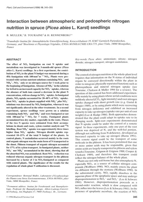Pdf Interaction Between Atmospheric And Pedospheric Nitrogen Nutrition In Spruce Picea Abies