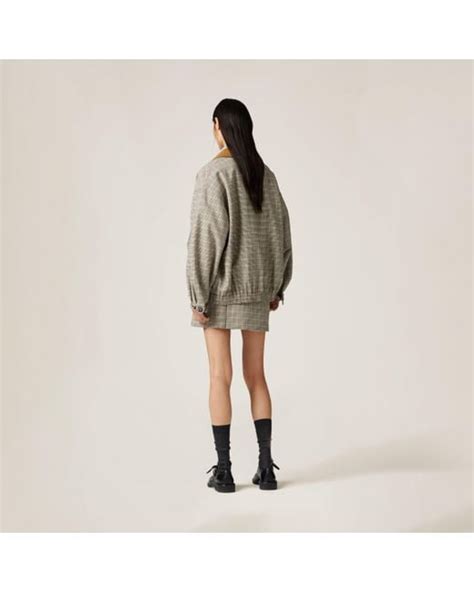 Miu Miu Checked Double Weave Blouson Jacket In Gray Lyst