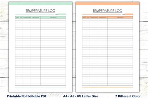 Printable Temperature Log Temperature Tracker Health Planner Patient