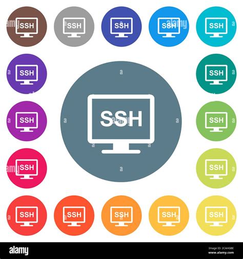 SSH Terminal Flat White Icons On Round Color Backgrounds Background Color Variations Are