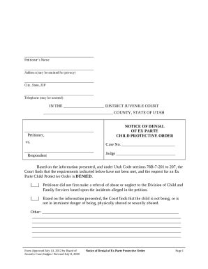 OF EX PARTE Doc Template PdfFiller