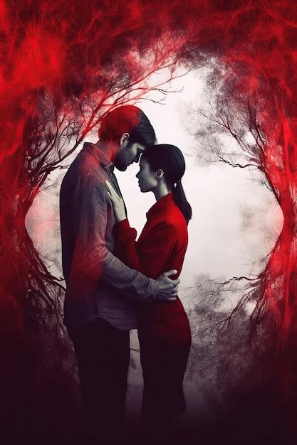 Premium Ai Image Beautiful Couple In Love Hugging Red Cover Book Of Romantic Novel With Double