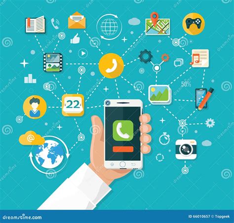 smartphone functions design flat stock vector illustration of network gadget 66010657