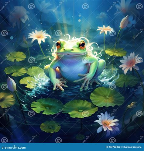 Frog On Lily Pad And Pond Wildlife Stock Illustration Illustration Of