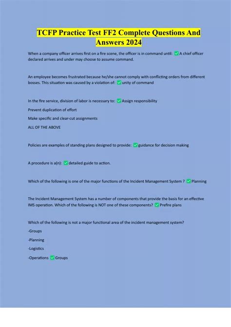 Tcfp Practice Test Ff2 Complete Questions And Answers 2024 Tcfp Stuvia Us