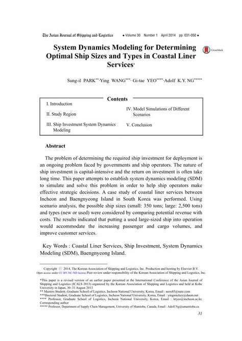 Pdf System Dynamics Modeling For Determining Optimal Ship · System Dynamics Modeling For