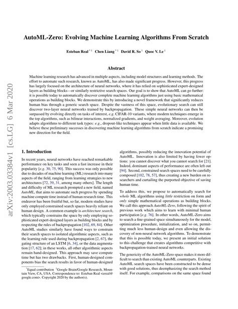 pdf automl zero evolving machine learning …automl zero evolving