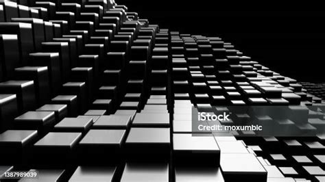 무작위 블랙 큐브 블록 웨이브 패턴의 추상적 배경 3d 일러스트 렌더링 파도 패턴에 대한 스톡 사진 및 기타 이미지 파도 패턴 3차원 형태 건축물 Istock