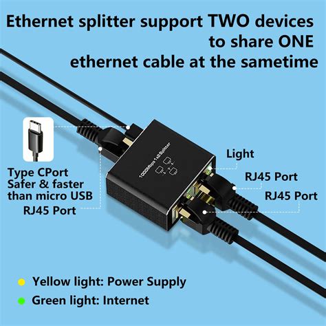 Getuscart Ethernet Splitter Gigabit Rj45 Ethernet Splitter 1 To 2