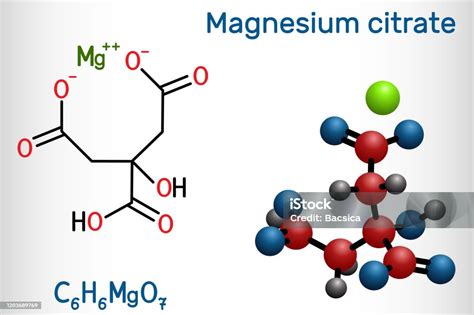 구연산 마그네슘 C6h6mgo7 분자 식품 첨가제 E345입니다 구조적 화학 식 및 분자 모델 마그네슘에 대한 스톡 벡터 아트 및 기타 이미지 Istock