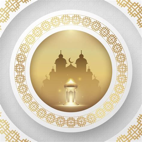 장식용 랜턴과 모스크가 있는 람단 또는 이드 무바라크 황금빛 럭셔리 배경 프리미엄 벡터