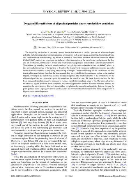 Pdf Drag And Lift Coefficients Of Ellipsoidal Particles Under Rarefied Flow Conditions