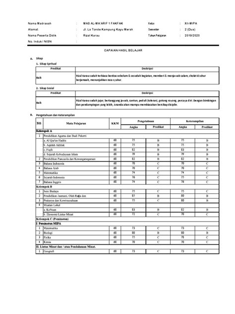 Data Nilai Siswa Pdf